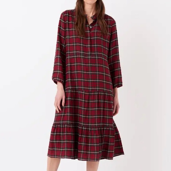 Brora | Dresses | Brora Charcoal Ruby Plaid Tiered Shirt Dress Sz 6 ...